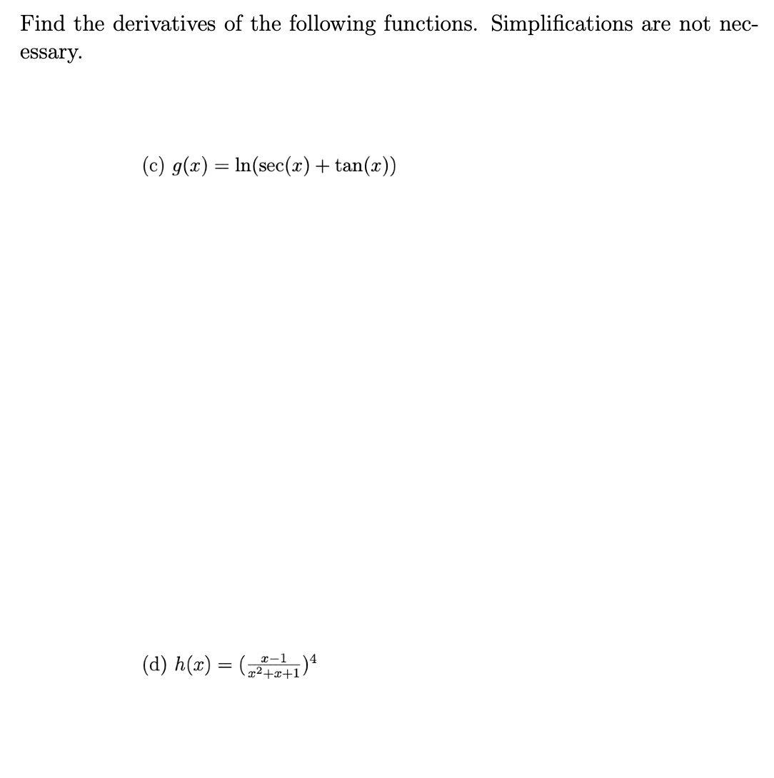 Solved Find the derivatives of the following functions. | Chegg.com