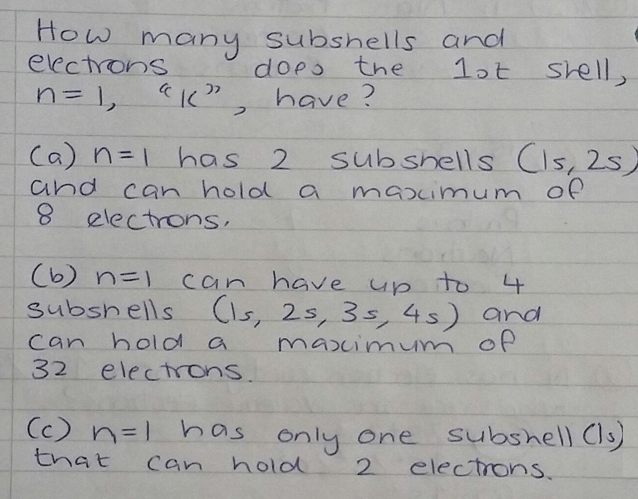Solved How many subshells and electrons dopo the lot Shell, | Chegg.com