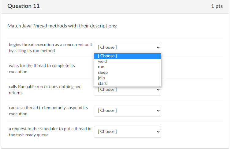 Solved Match Java Thread methods with their descriptions: | Chegg.com