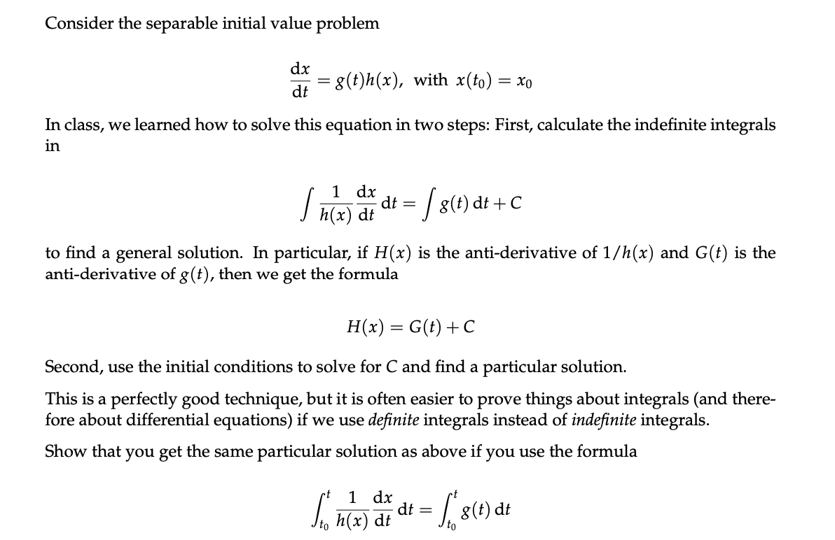 Solved Consider the separable initial value problem dx = | Chegg.com