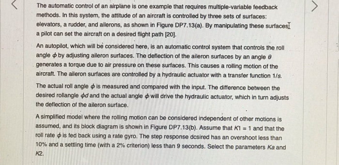 The automatic control of an airplane is one example | Chegg.com