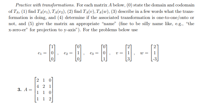 Solved Practice with transformations. For each matrix A | Chegg.com