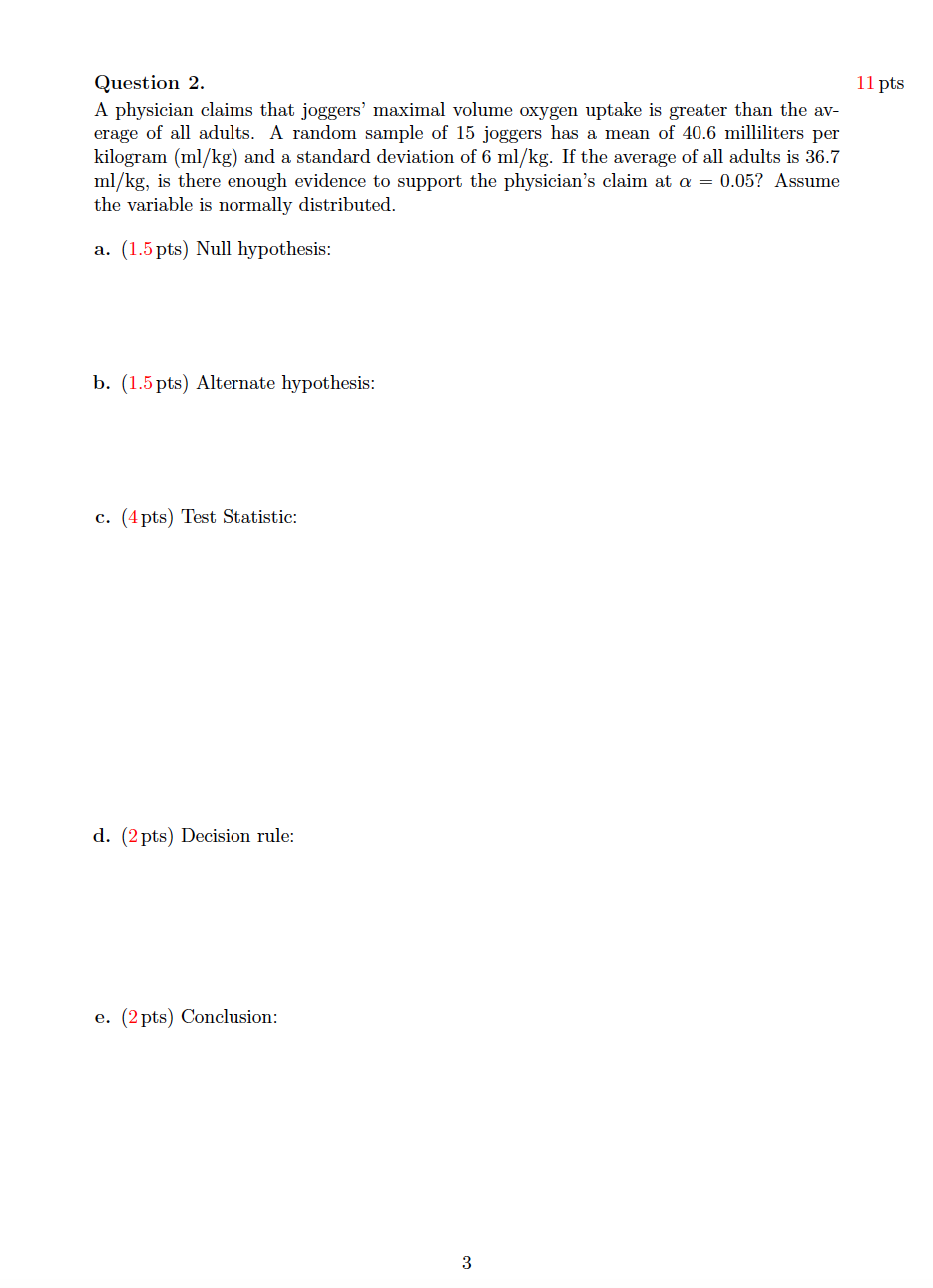 Solved A physician claims that joggers' maximal volume | Chegg.com