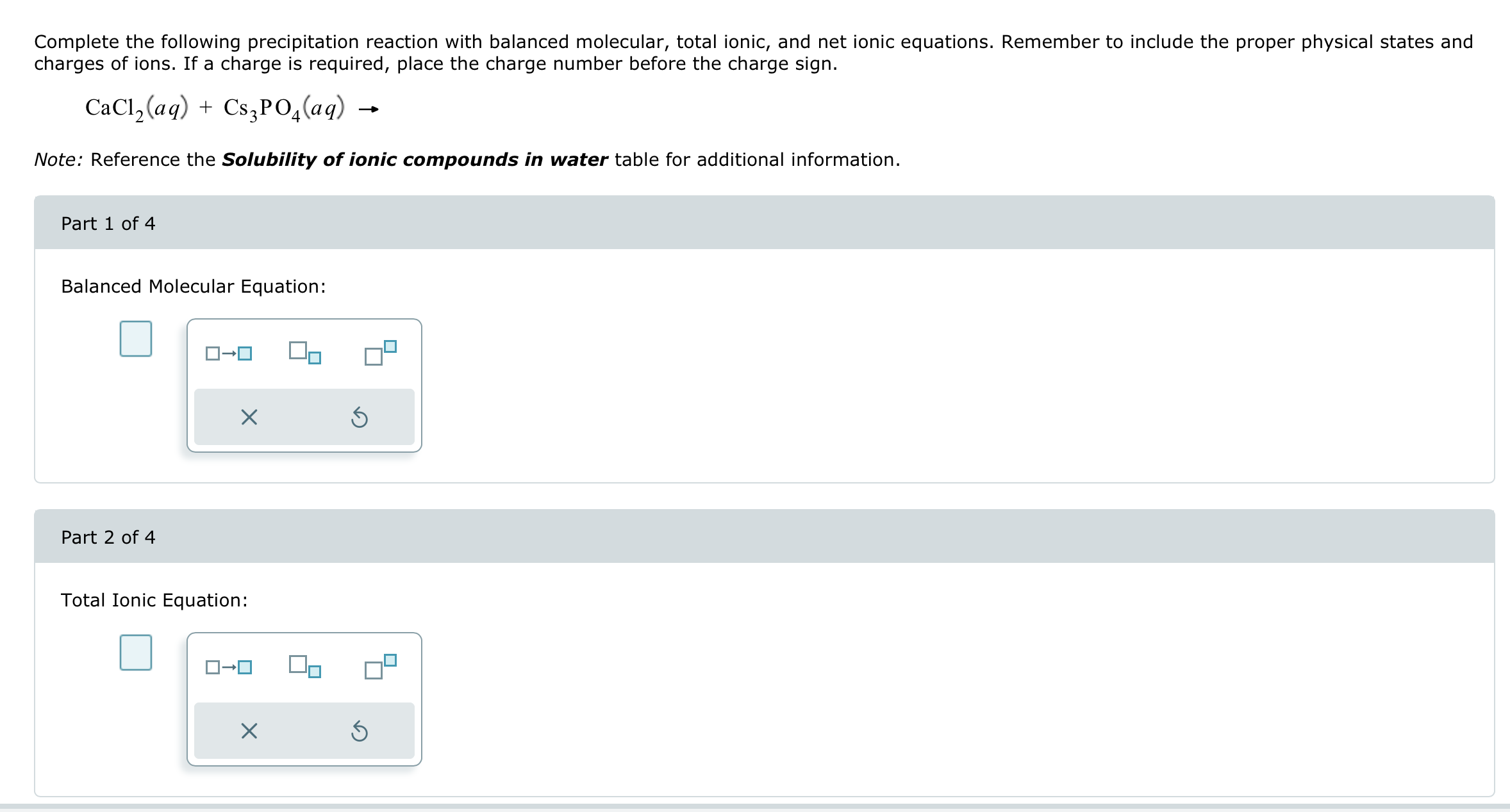 Solved Complete the following precipitation reaction with | Chegg.com
