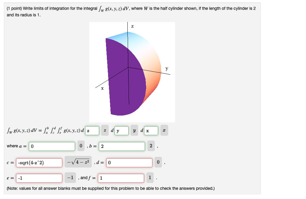 Solved (1 point) Write limits of integration for the | Chegg.com