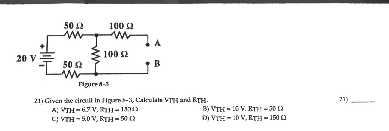 Solved 21) Given the circuit in Figure 8-3, Calculate VTH | Chegg.com