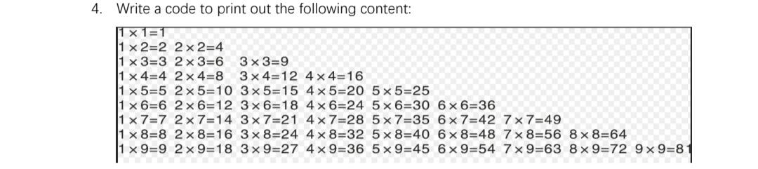 Solved 4. Write a code to print out the following content: | Chegg.com