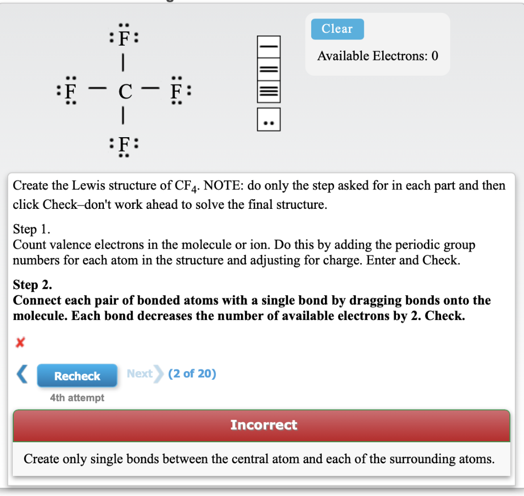 Solved Clear :F: Available Electrons: 0 :F – :1): C-F TO: | Chegg.com