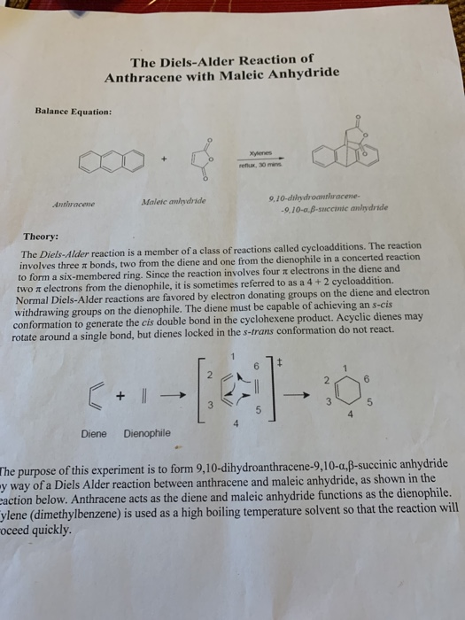 The Diels-Alder Reaction of Anthracene with Maleic | Chegg.com