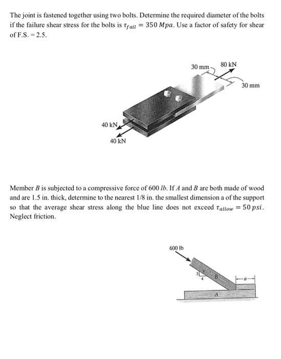 Solved The joint is fastened together using two bolts. | Chegg.com