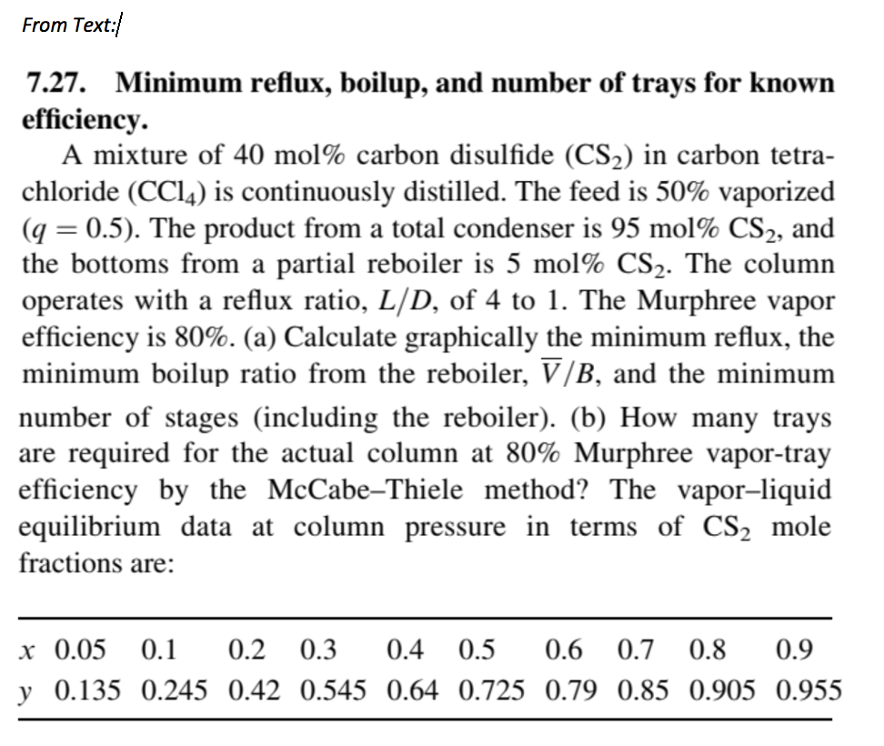 Solved From Text: 7.27. Minimum reflux, boilup, and number | Chegg.com