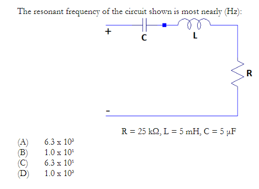 Solved The resonant frequency of the circuit shown is most | Chegg.com