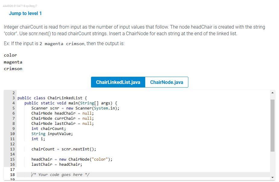 Solved Java please! Integer chairCount is read from input | Chegg.com