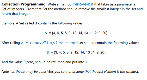 Solved Collection Programming Write a method removeMin that | Chegg.com