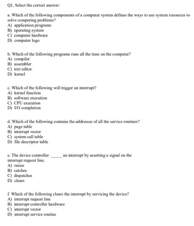 Solved Ql. Select the correct answer: a. Which of the | Chegg.com