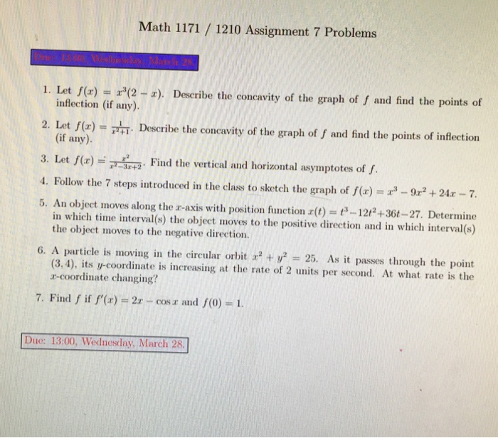 Math 1171 1210 Assignment 7 Problems i, lt | Chegg.com