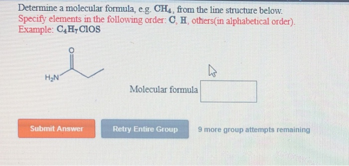 Solved Determine a molecular formula, eg. CH4, from the line | Chegg.com