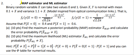 Solved 2. 0.2 e 2.2 MAP estimator and ML estimator Binary | Chegg.com