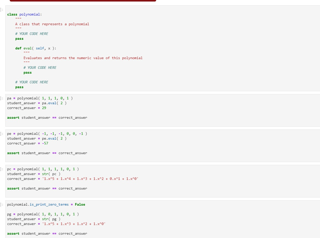 Solved Write a Python class called polynomial that | Chegg.com
