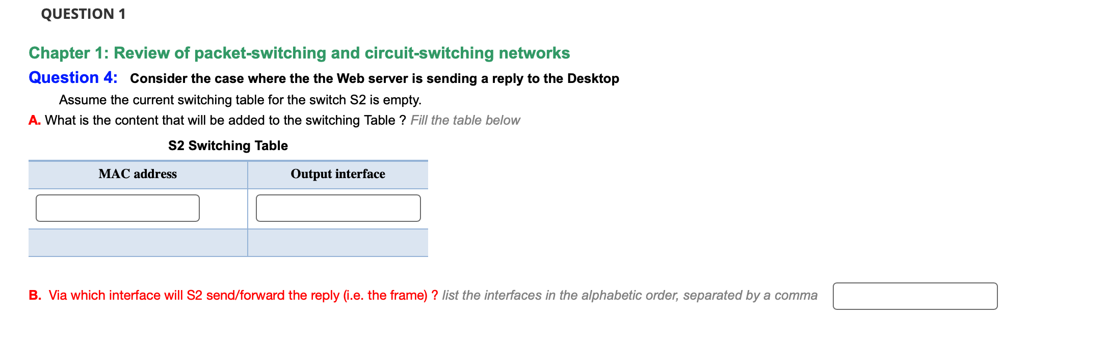 Question 1 Chapter 1 Review Of Packet Switching And
