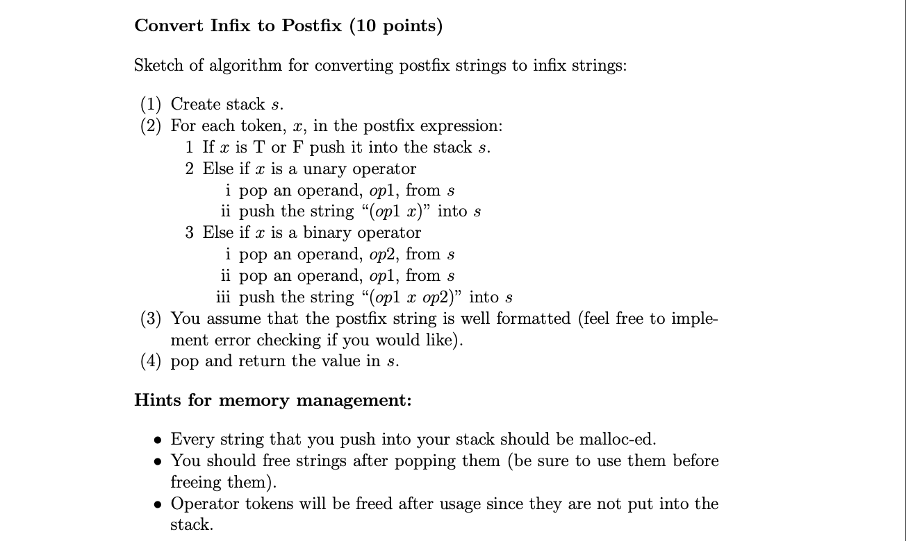 Solved Evaluate Postfix (10 points) Sketch of algorithm for | Chegg.com