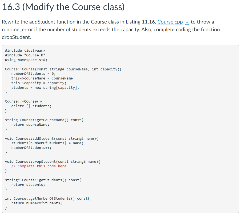 Solved Rewrite the addStudent function in the Course class | Chegg.com
