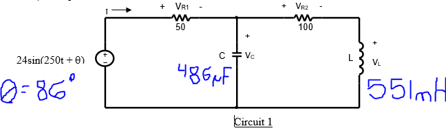 Solved Analyze Circuit 1 by hand using phasor analysis. | Chegg.com