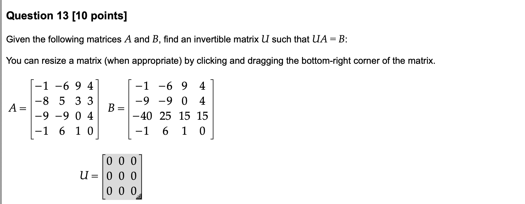 Solved iven the following matrices A and B, ﻿find an | Chegg.com