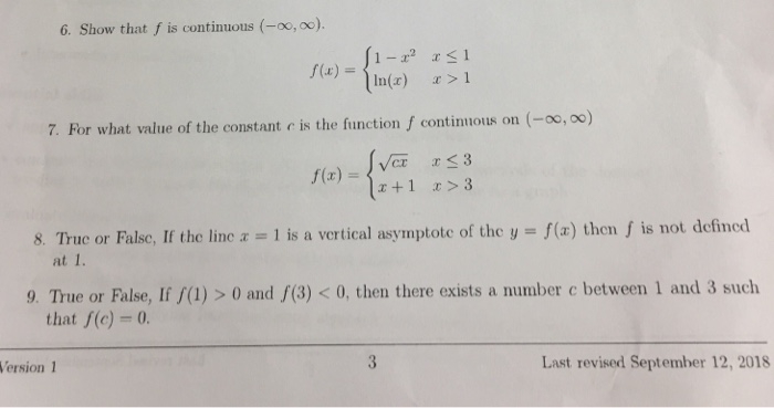 Solved 6. Show that f is continuous (-o0, 0o). In(x) >1 7. F | Chegg.com