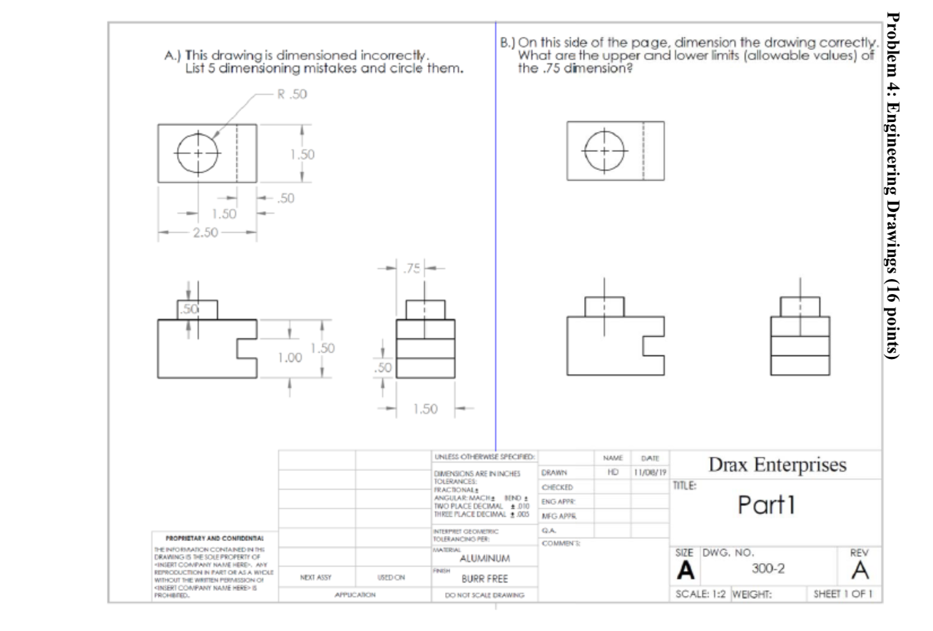 Solved A.) This drawing is dimensioned incorrectly. List 5 | Chegg.com
