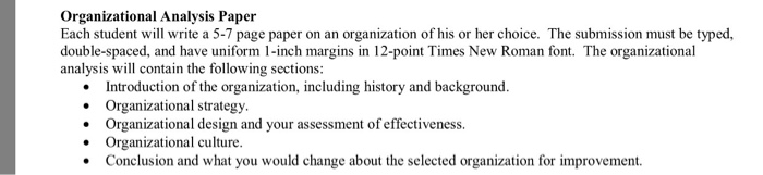 Solved Organizational Analysis Paper Each student will write | Chegg.com