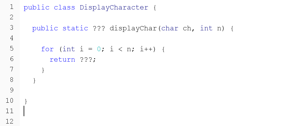 Solved Write a static method called displayChar that accepts | Chegg.com
