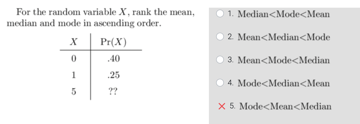 Solved For the random variable X, rank the mean, 1. Median