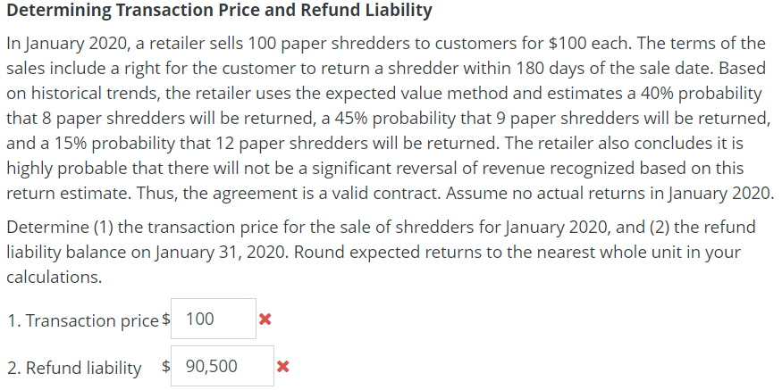 Solved Determining Transaction Price and Refund Liability In | Chegg.com