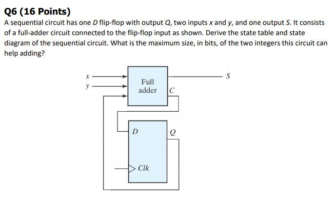 Solved Q6 (16 Points) A sequential circuit has one D | Chegg.com