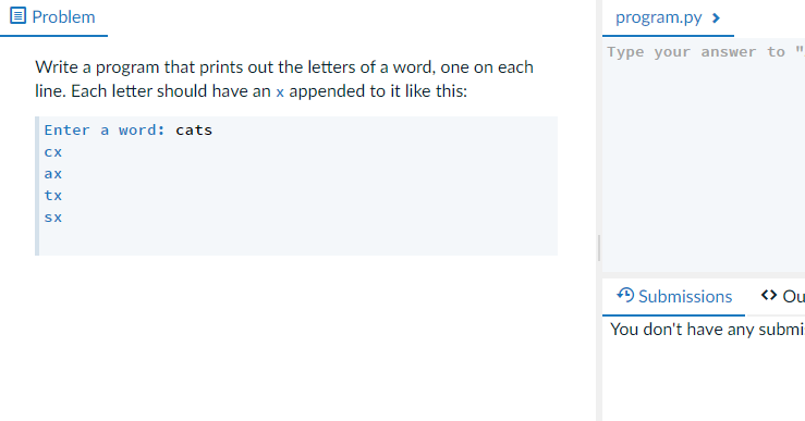 Solved Problem program.py > Type your answer to "Letters" | Chegg.com