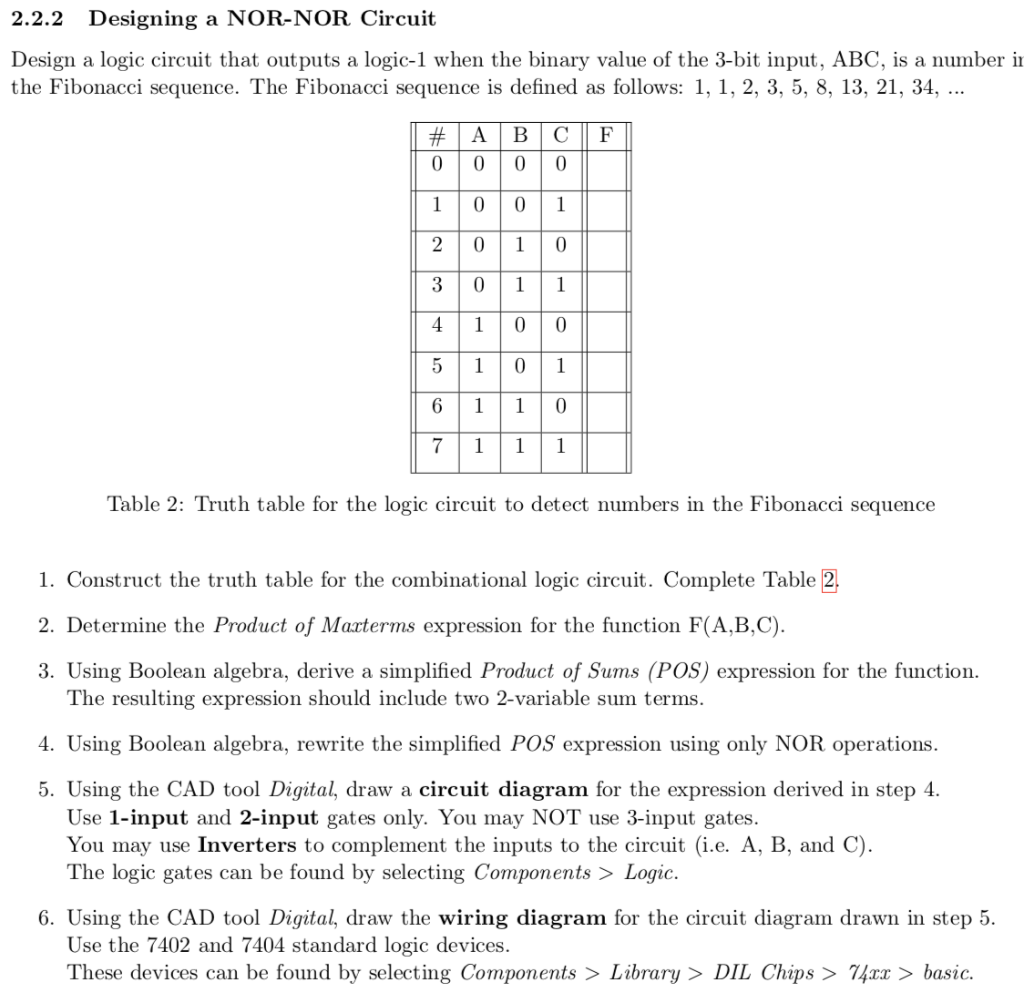 Solved 2.2.2 Designing a NOR-NOR Circuit Design a logic | Chegg.com