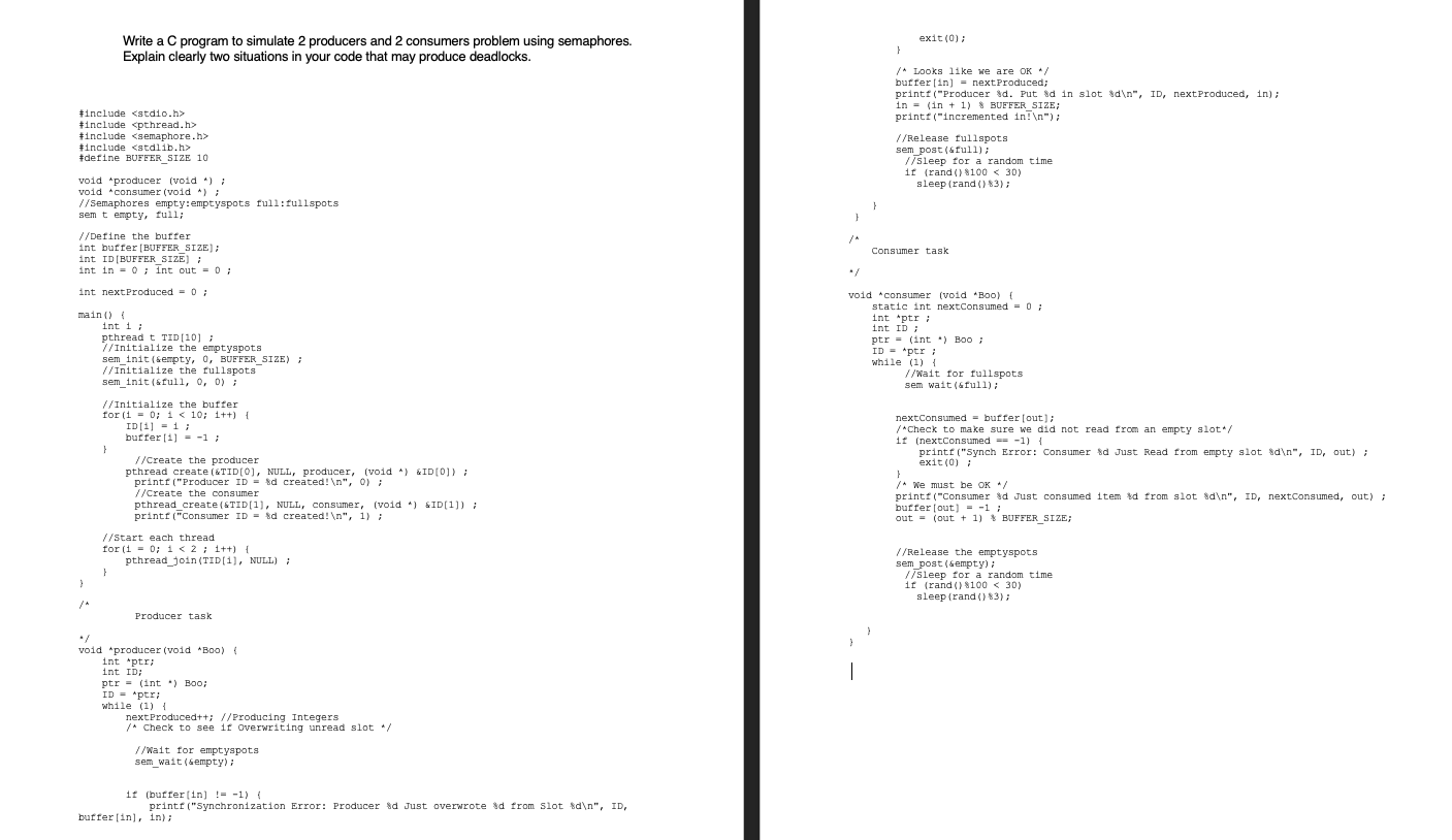exit(0); Write a C program to simulate 2 producers | Chegg.com