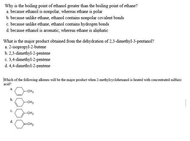 Solved Why is the boiling point of ethanol greater than the | Chegg.com