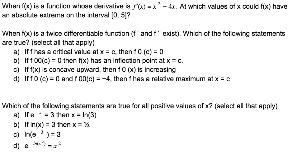 Solved When f(x) is a function whose derivative is f'(x) = | Chegg.com
