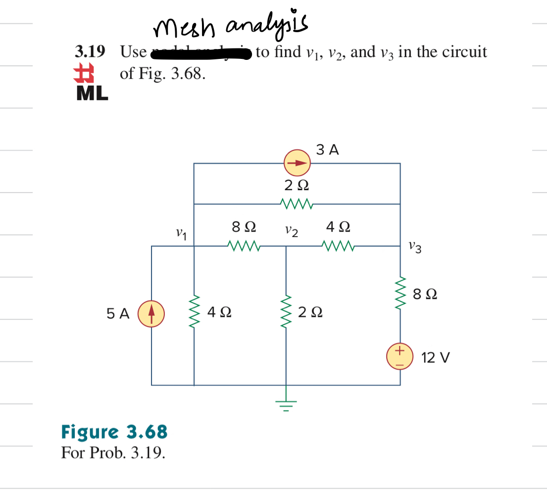 Solved mesh analysis to find V1, V2, and vz in the circuit | Chegg.com