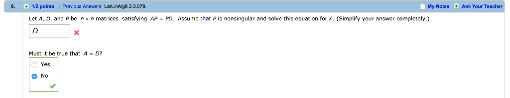 Solved 6. 1/2 points | Previous Answers LarLinAlg8 2.3.079 | Chegg.com Solved 6. 1/2 points | Previous Answers LarLinAlg8 2.3.079 | Chegg.com