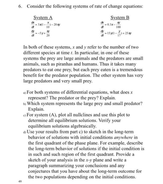 Solved Consider the following systems of rate of change | Chegg.com