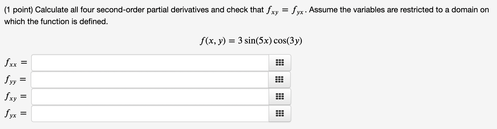 Solved = (1 point) Calculate all four second-order partial | Chegg.com