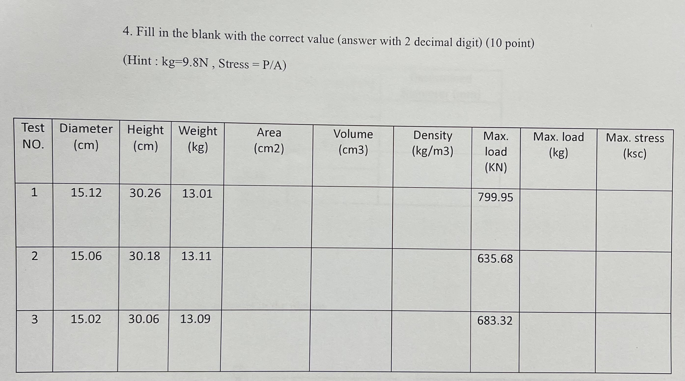 Solved 4. Fill in the blank with the correct value (answer | Chegg.com