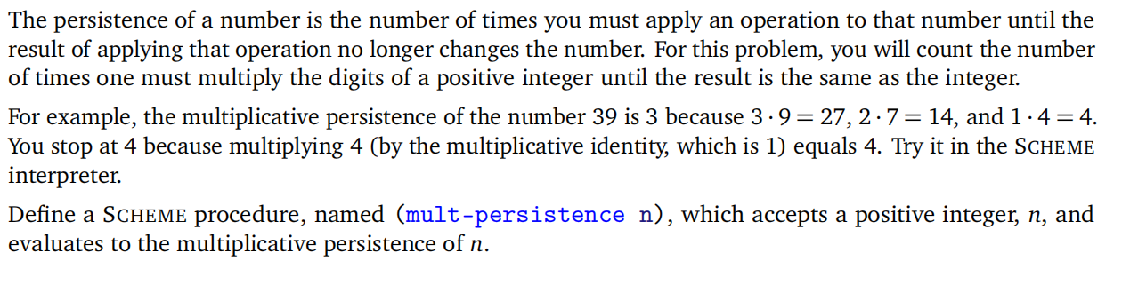 Solved The persistence of a number is the number of times | Chegg.com