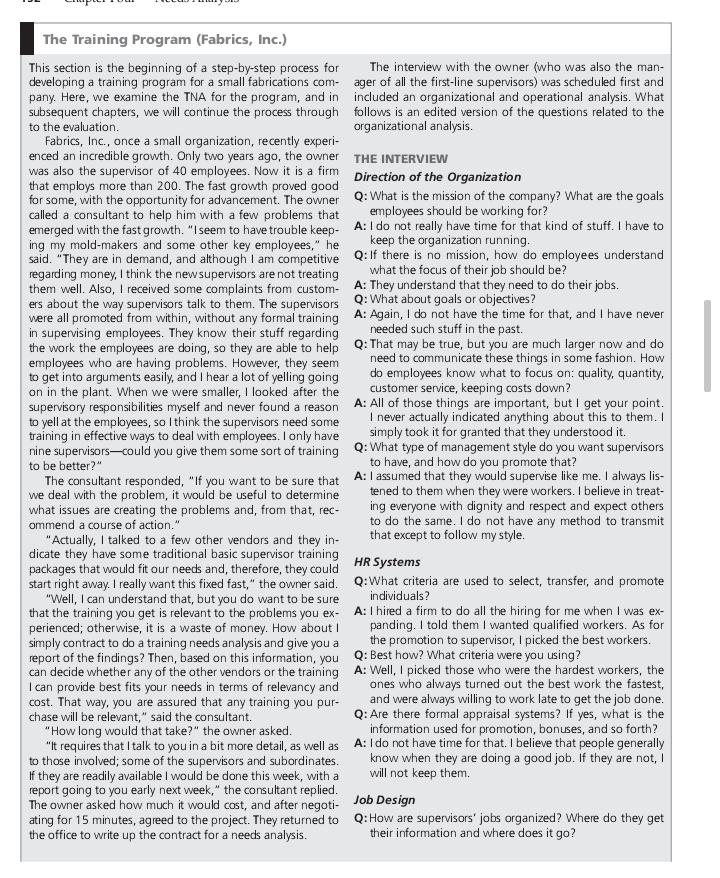 The Training Program (Fabrics, Inc.) This section is | Chegg.com