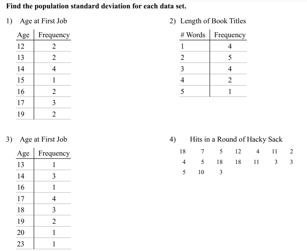 Solved Find the population standard deviation for each data | Chegg.com