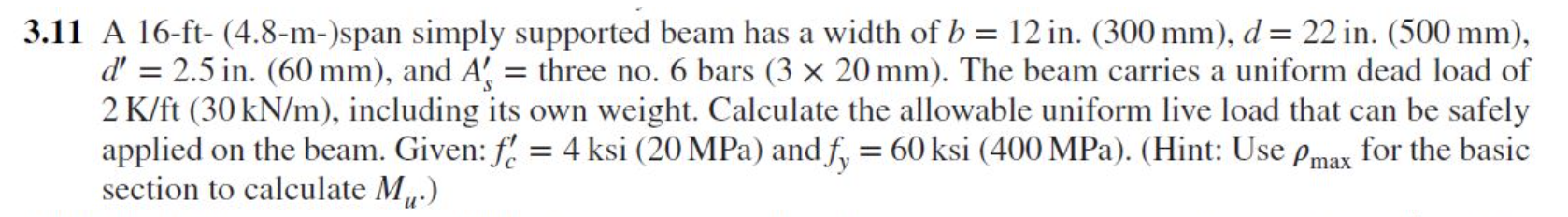 Solved 3.11 A 16-ft- (4.8−m−) span simply supported beam has | Chegg.com