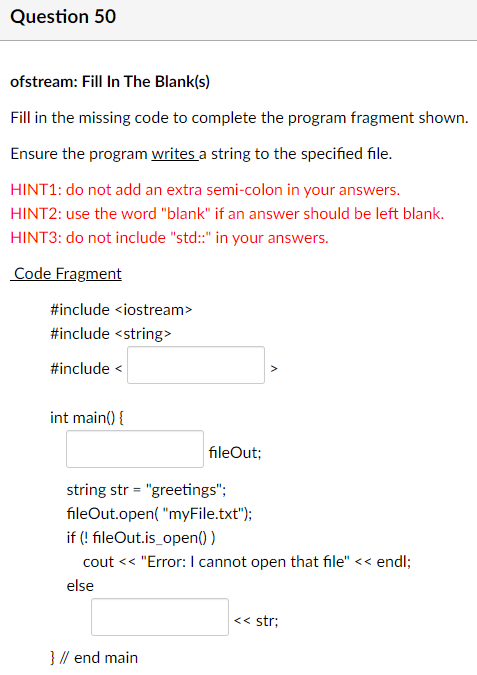 Solved Question 50 ofstream: Fill In The Blank(s) Fill in | Chegg.com